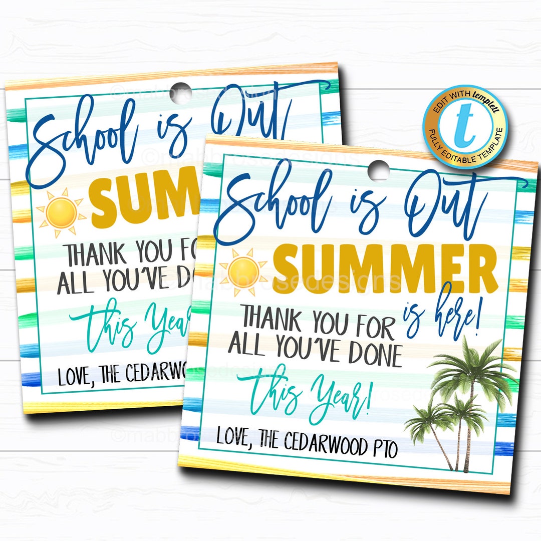 School's Out Summer is Here Teacher Thank You Tag, Tropical Beach ...