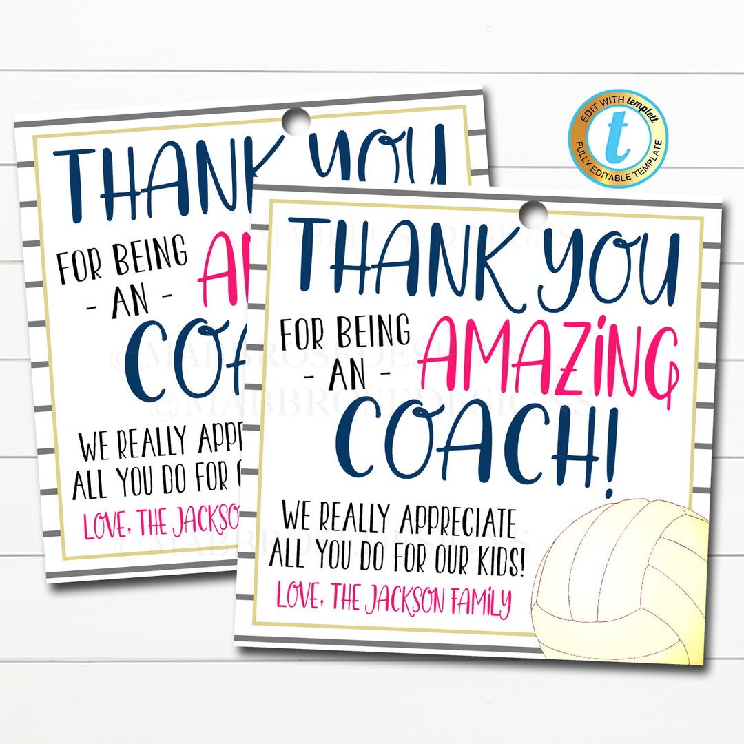 Volleyball Coach Gift Tag, School Sports Team Appreciation, Thank You ...