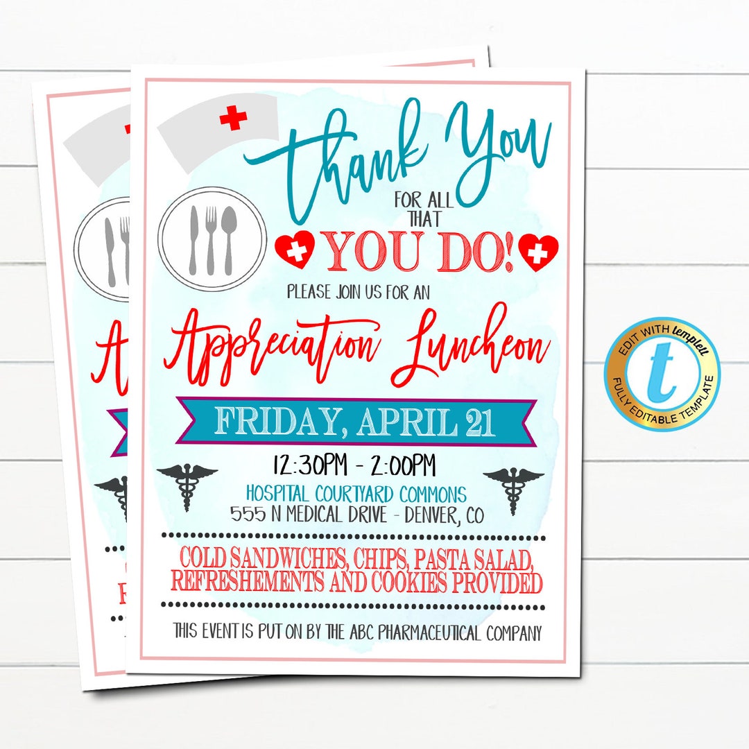 Nurse Appreciation Luncheon Invitation, Thank You Healthcare Workers ...