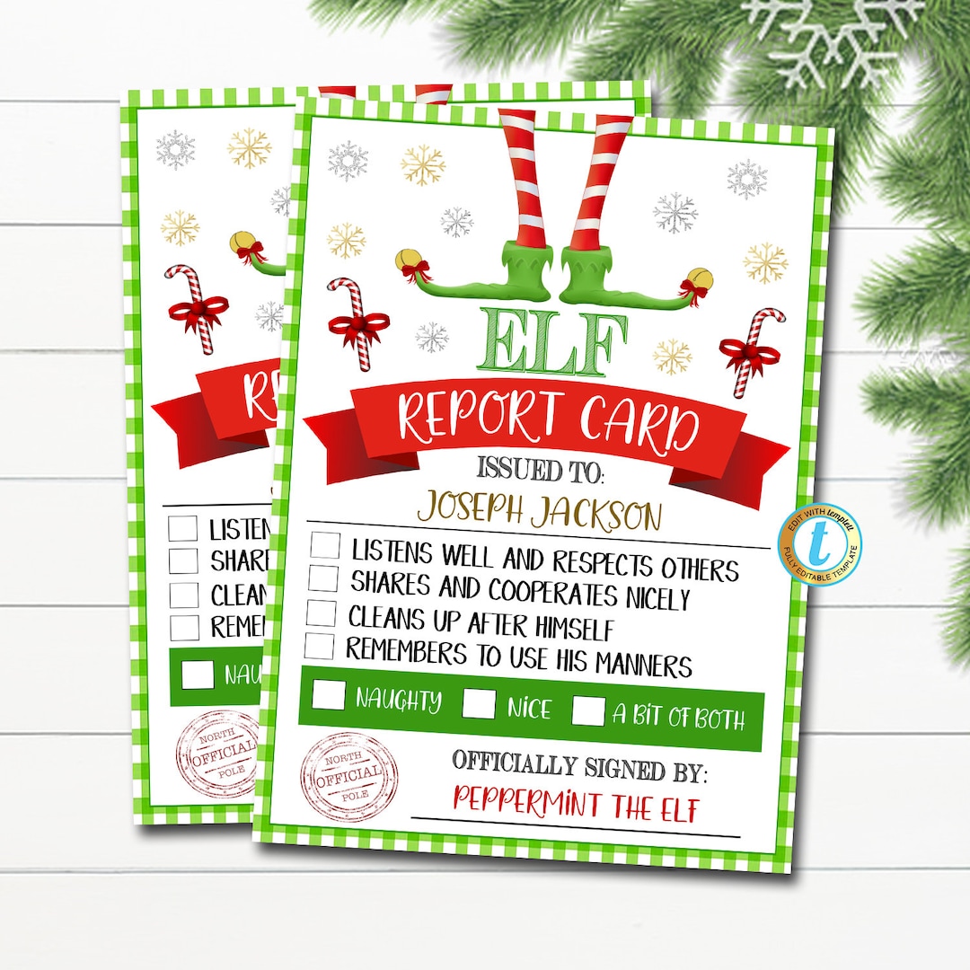 Elf Report Card Printable, Christmas Kids Holiday Elf Idea Activity ...