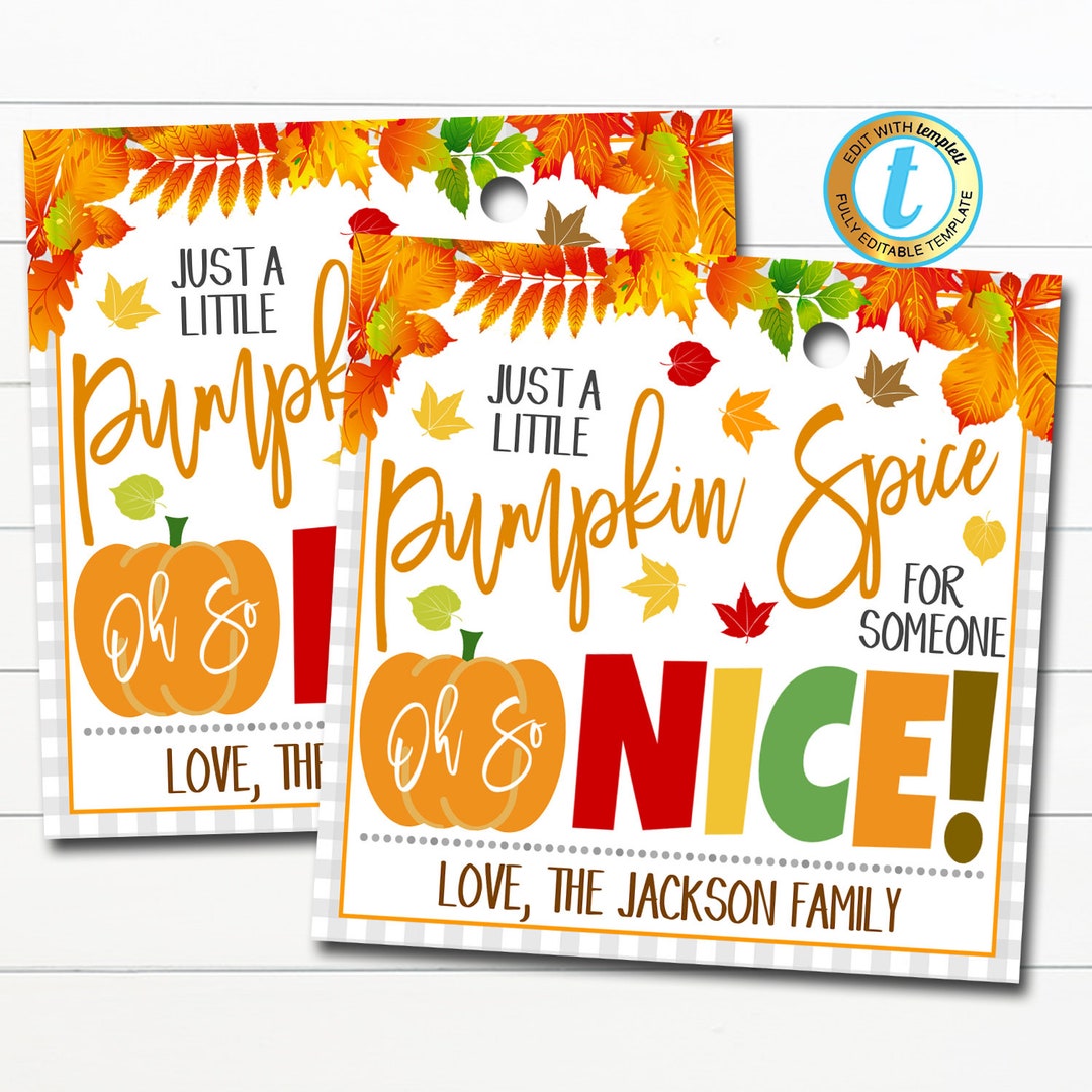 Thanksgiving Gift Tags, Pumpkin Spice for Someone Nice, Teacher Staff ...