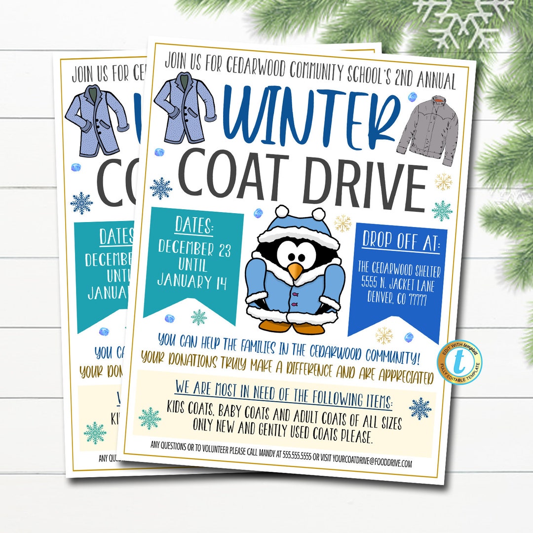Winter Coat Drive Flyer, Printable Pta Pto Flyer, School Church ...