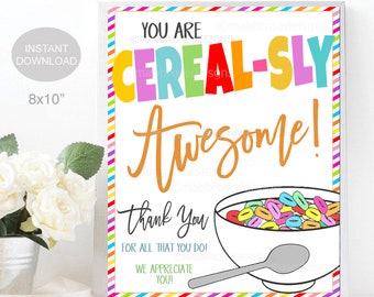 Cereal Sign Appreciation Week Decor Teacher Staff Employee - Etsy