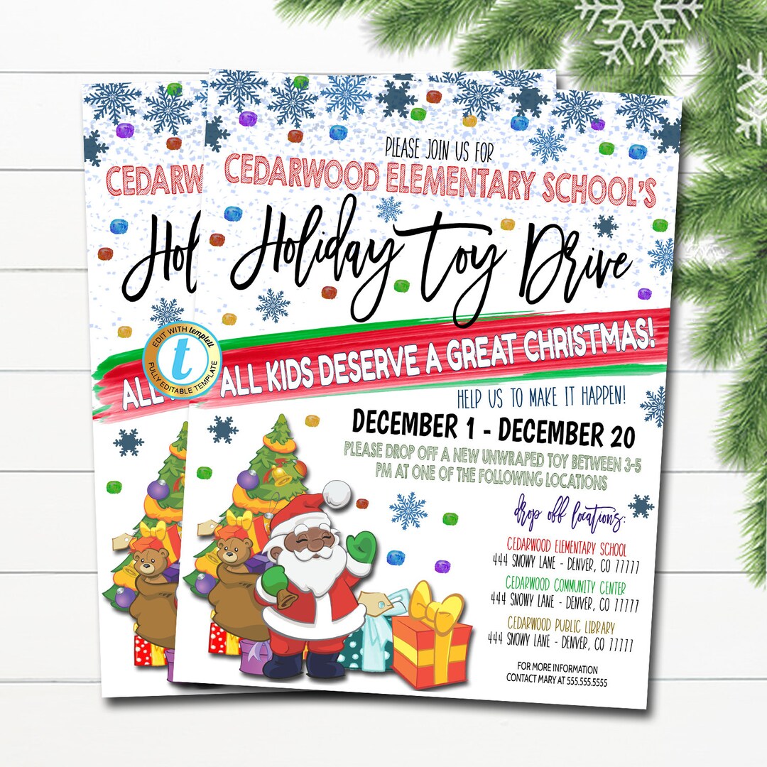 Holiday Toy Drive Flyer, Christmas School Church Pto Pta, Holiday ...
