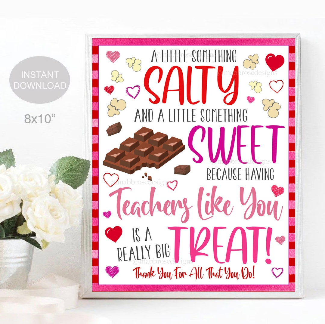 Valentine's Day Teacher Appreciation Sign, Chocolate Popcorn Thank You ...