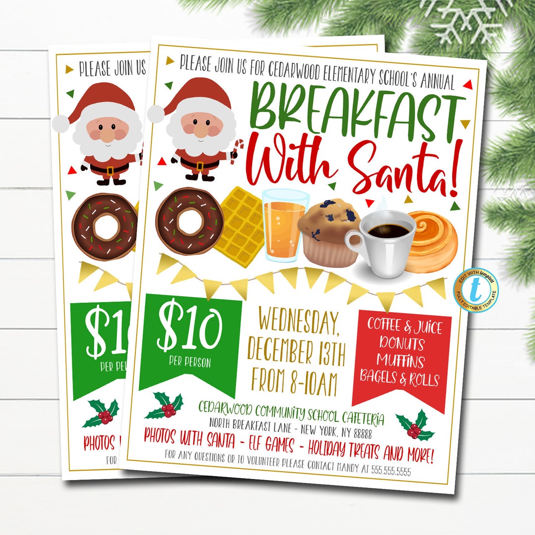 Breakfast With Santa Flyer, EDITABLE Template, Christmas Fundraiser ...