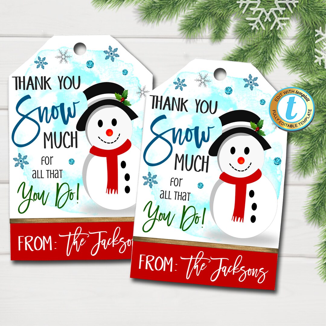 Christmas Gift Tags, Thank You Snow Much for All You Do, Teacher Staff ...
