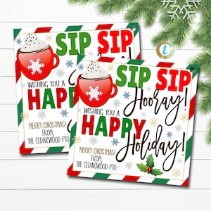Christmas Hot Cocoa Gift Tags, Sip Sip Hooray Happy Holiday Staff ...