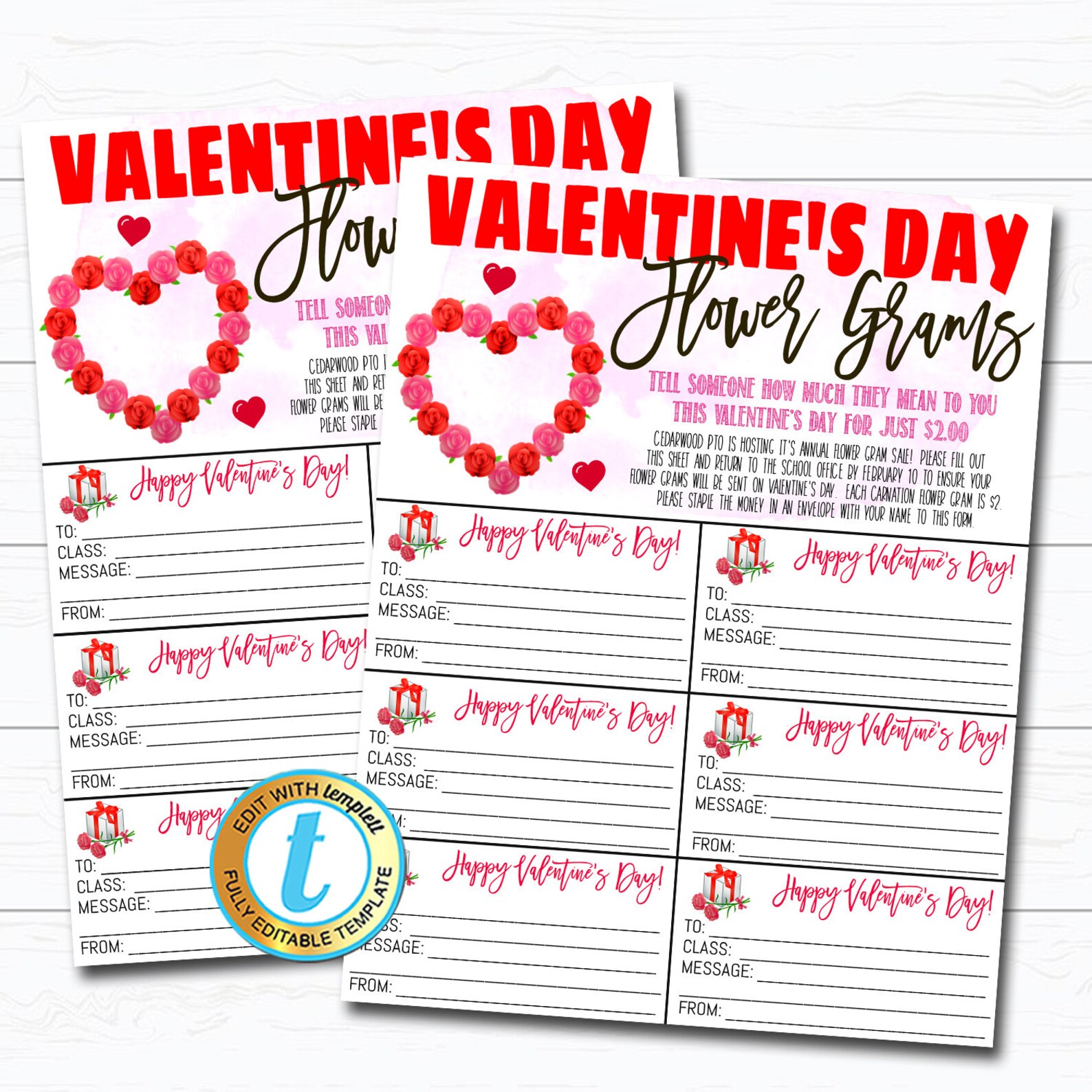 Flower Gram Flyer, Valentine's Day Flower Fundraiser, Church School Pto ...