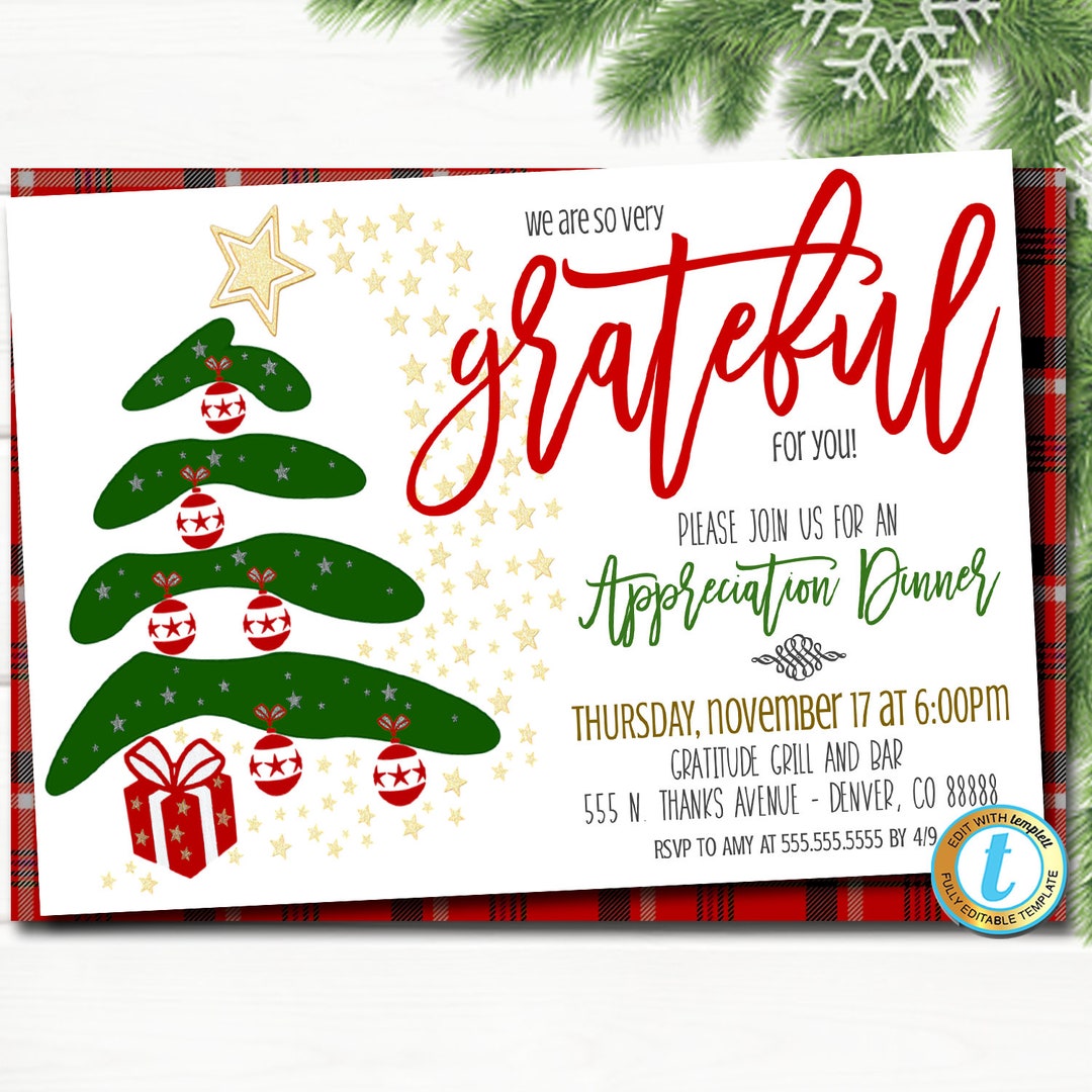 Holiday Appreciation Invitation, Corporate Party Grateful for You ...
