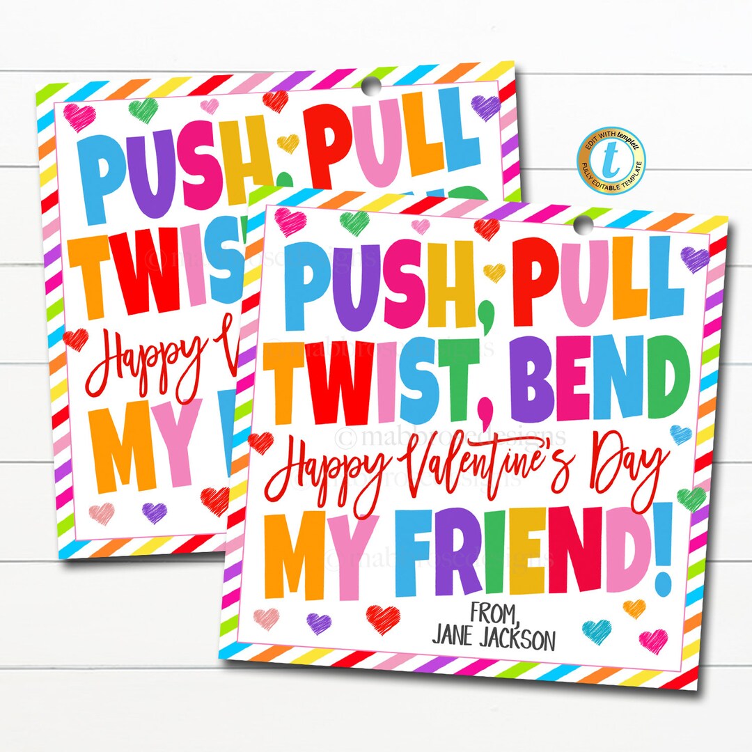 Valentine Pop Tube Gift Tags, Push Pull Twist Bend Valentine's Day ...