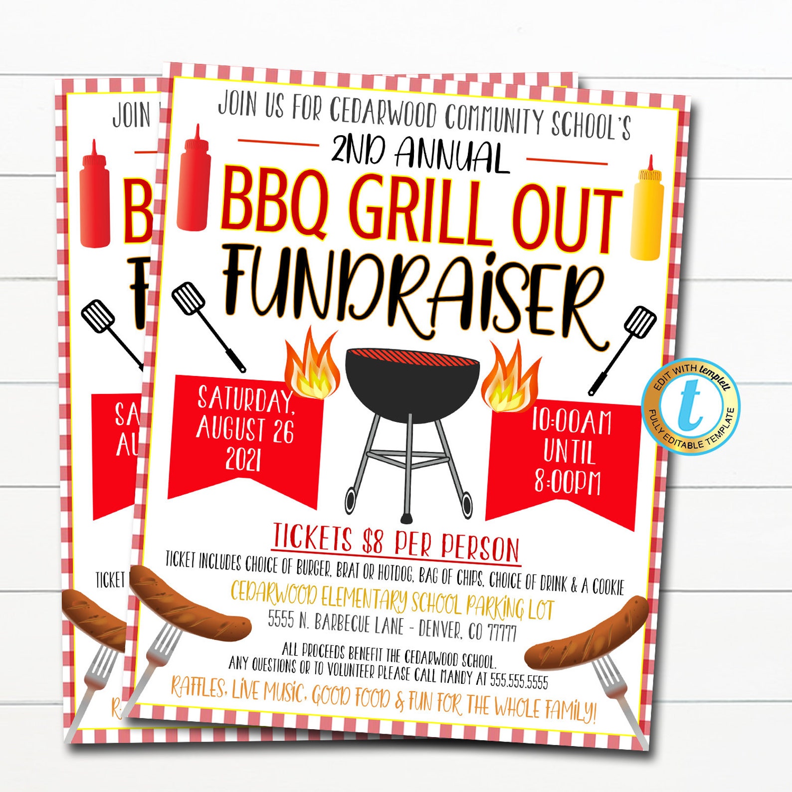 Editable BBQ Grill Out Fundraiser Flyer, Poster Set, Pto Pta, Church ...