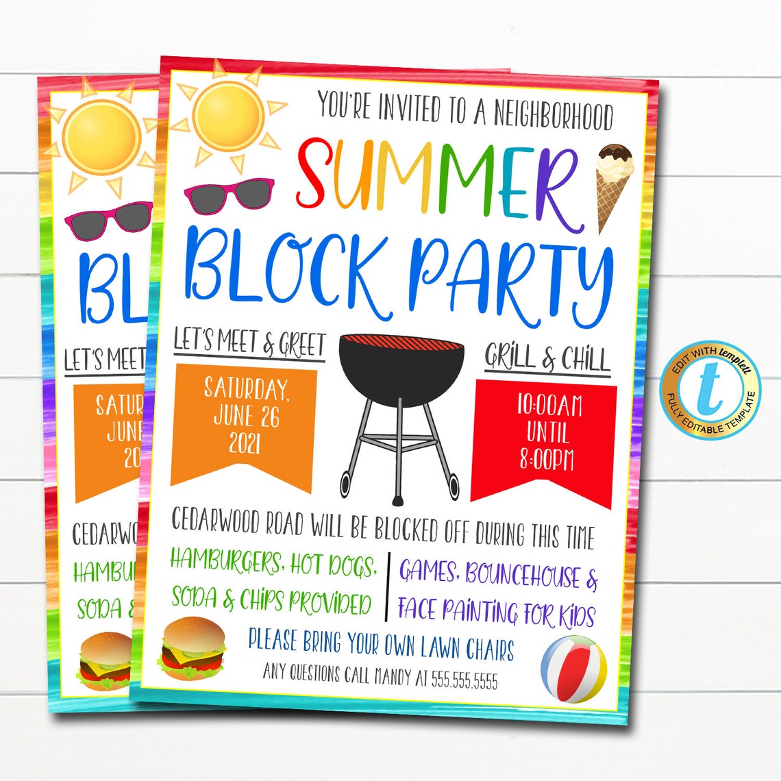 EDITABLE Neighborhood Block Party Invite, Bbq Picnic Summer Party ...