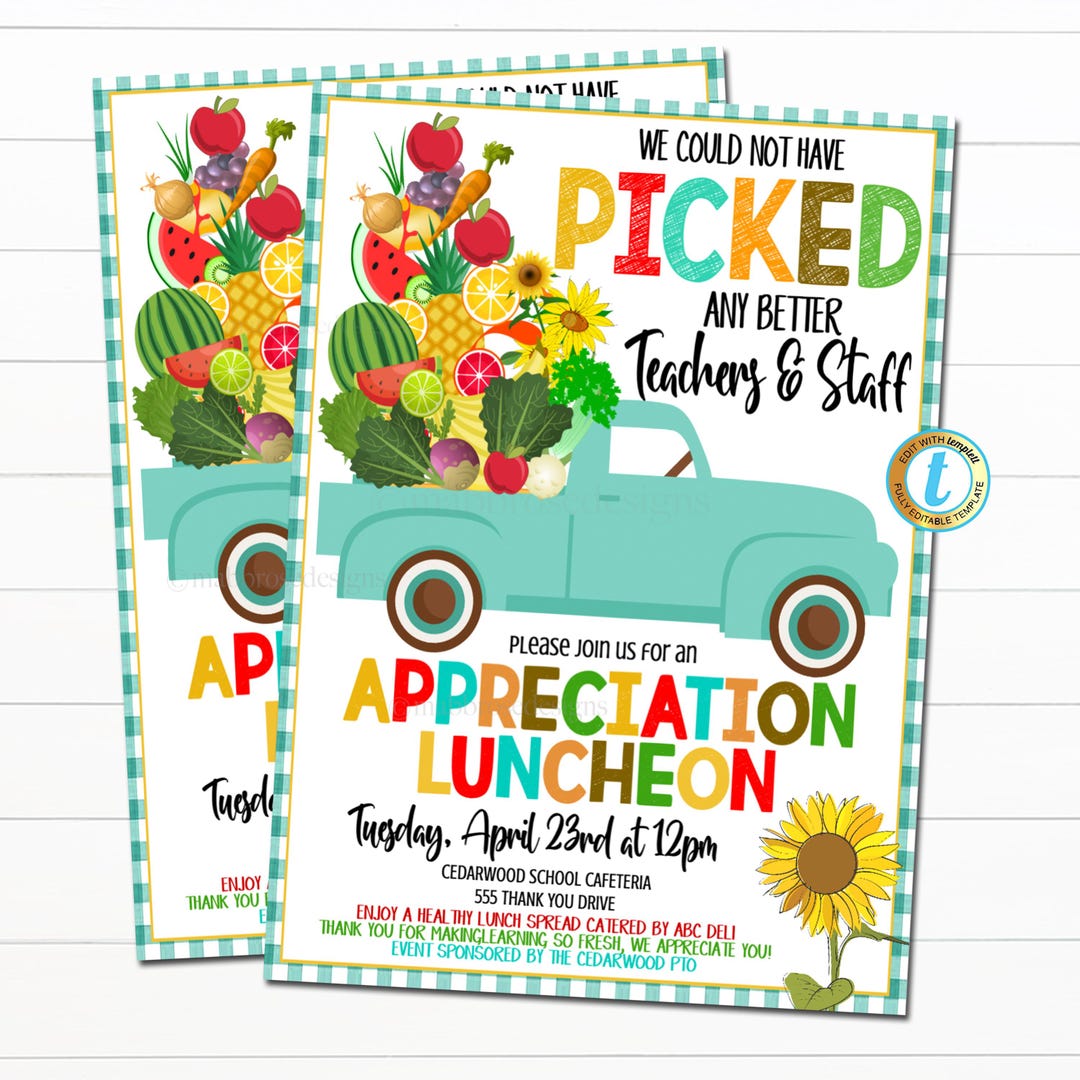 Farmers Market Theme Teacher Appreciation Luncheon Invitation, Employee ...
