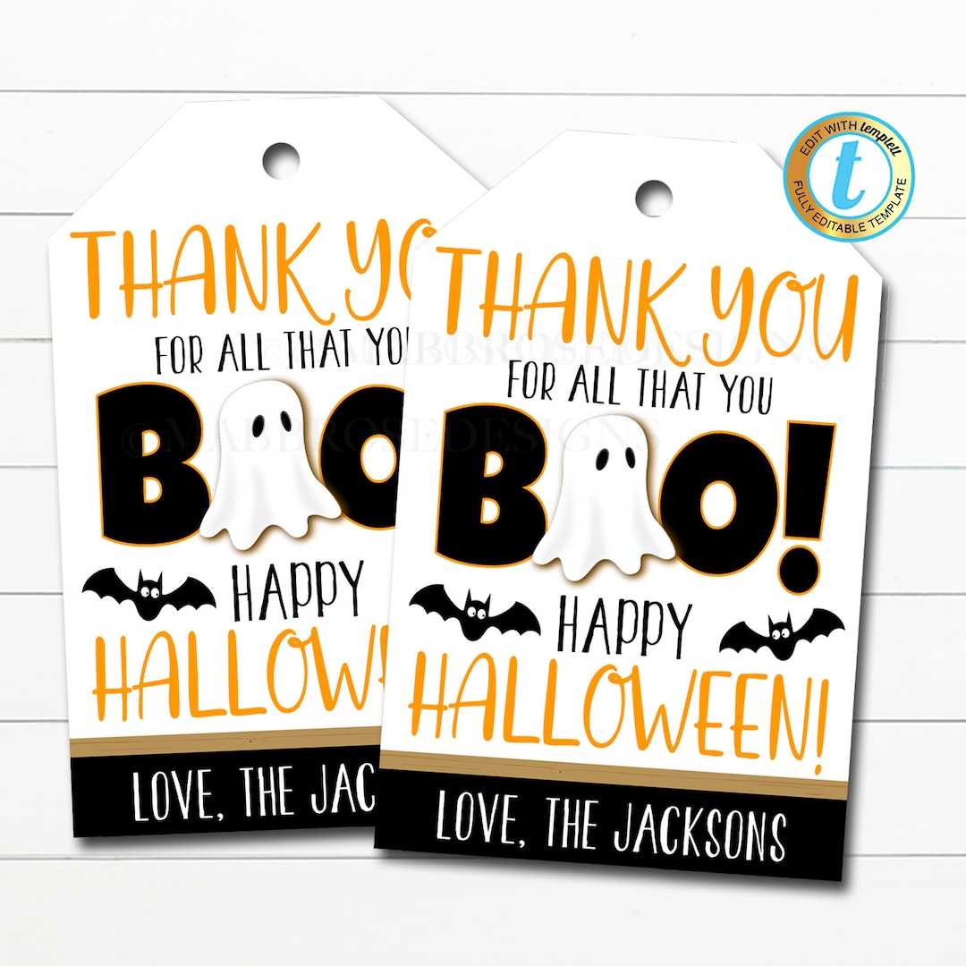 Halloween Gift Tags, Halloween Appreciation Favor Tags, Thanks for All ...