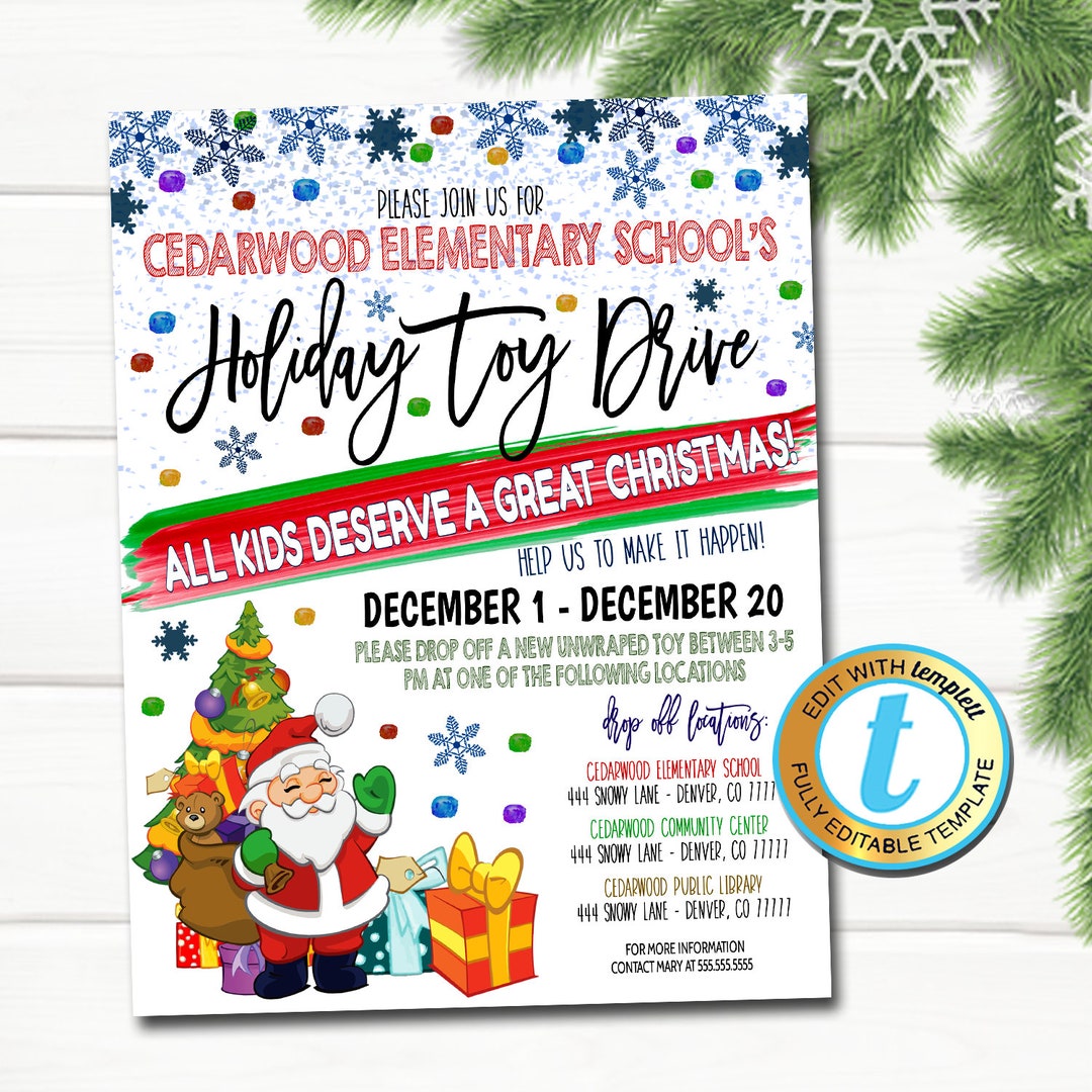 Holiday Toy Drive Flyer, Christmas School Church Pto Pta, Holiday ...