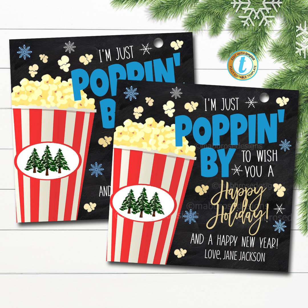 Holiday Popcorn Gift Tag, Poppin By, Neighbor Friend Coworker Teacher ...