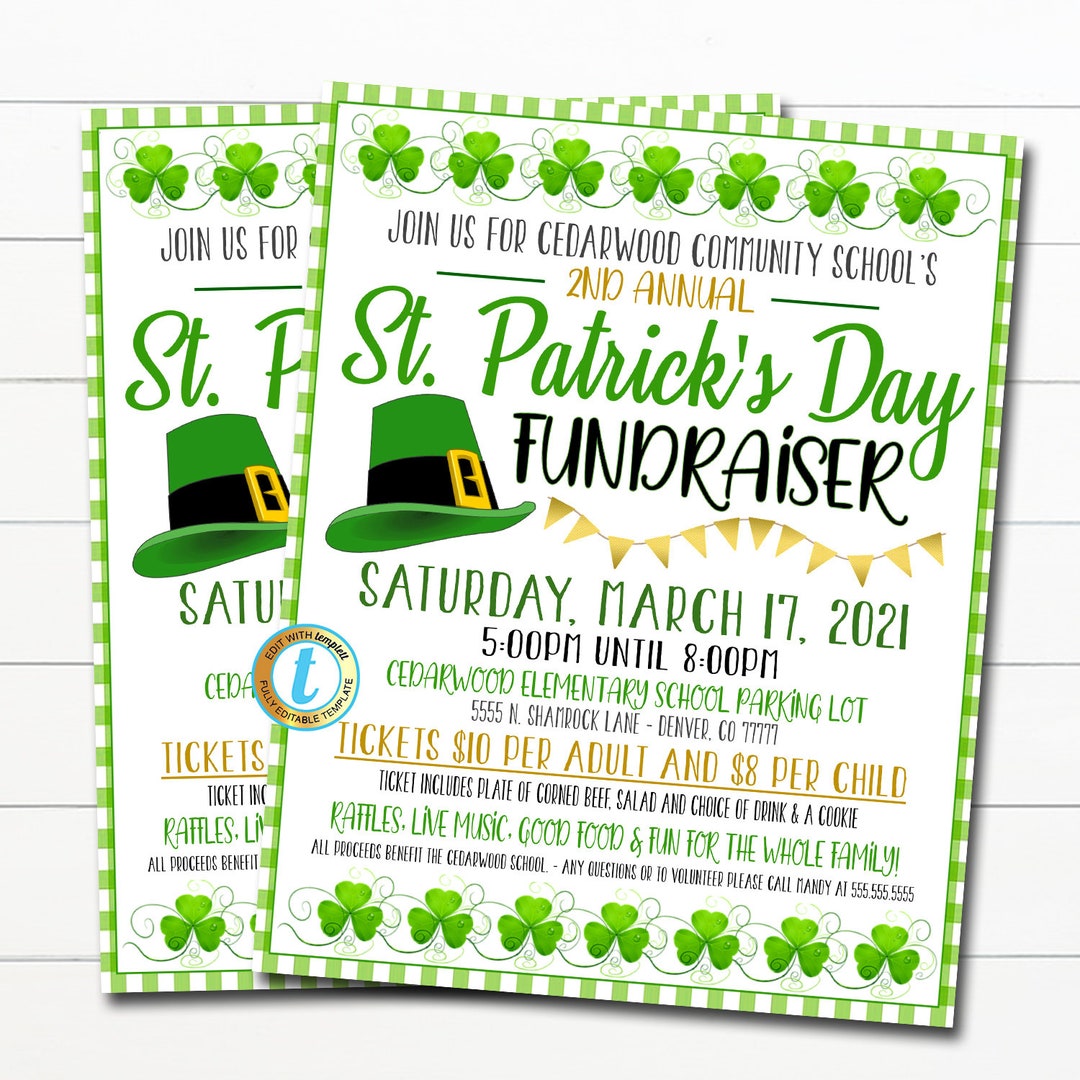 St. Patricks Day Fundraiser Flyer, Shamrock Rainbow Spring Event ...