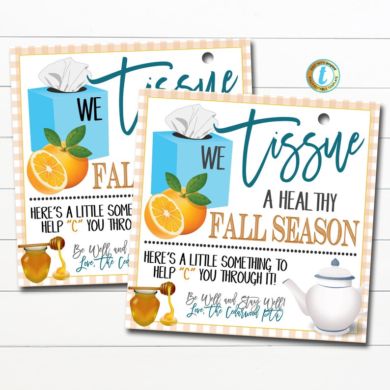 Wellness Gift Tag, Cold and Flu Season Care Package, Tissue Vitamin C ...