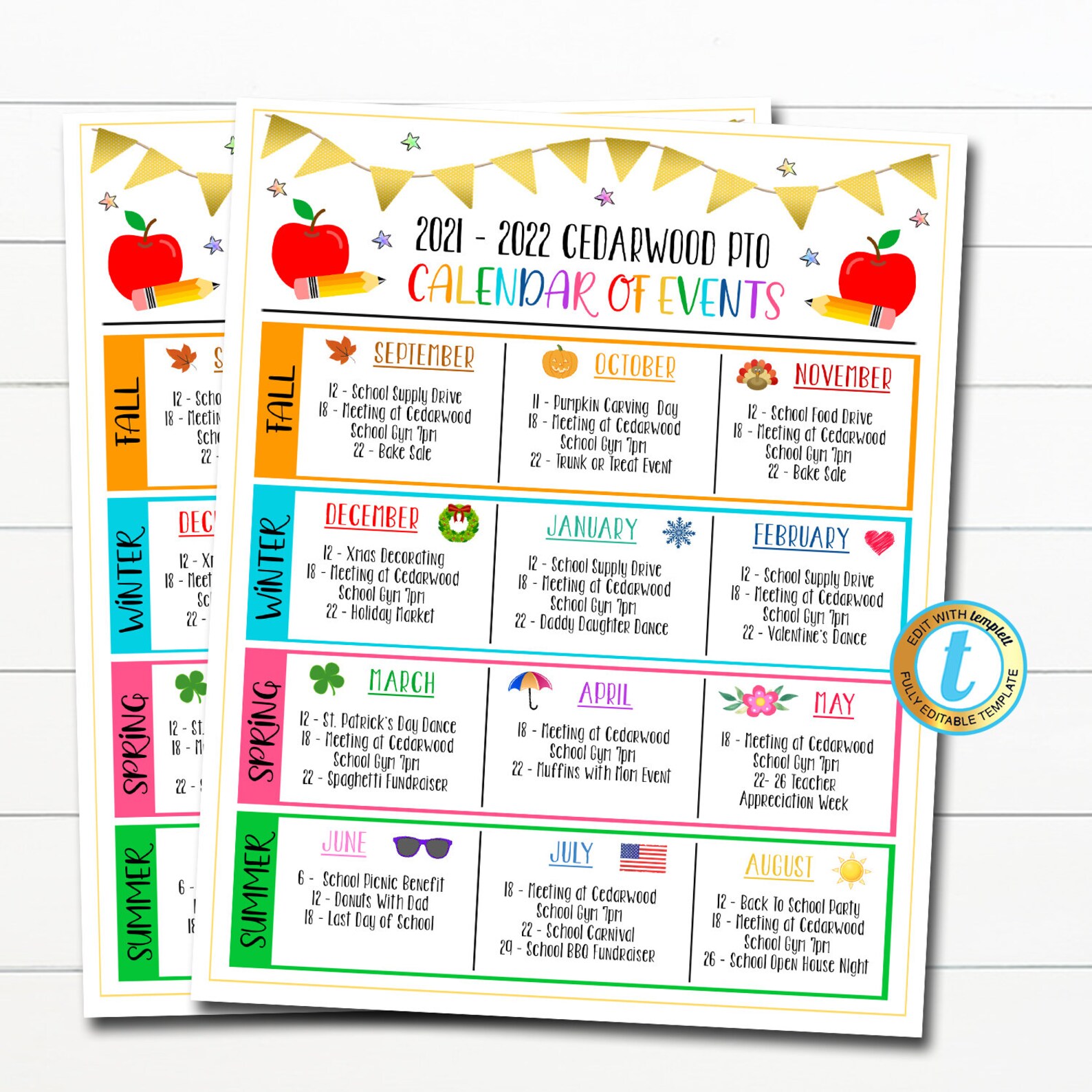EDITABLE Monthly PTO PTA Flyer Printable Handout, Volunteer Meeting ...