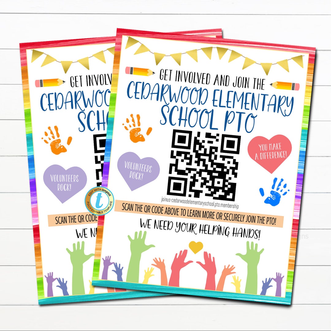 School Pto Pta Recruitment Flyer With QR Code, Printable Handout School ...