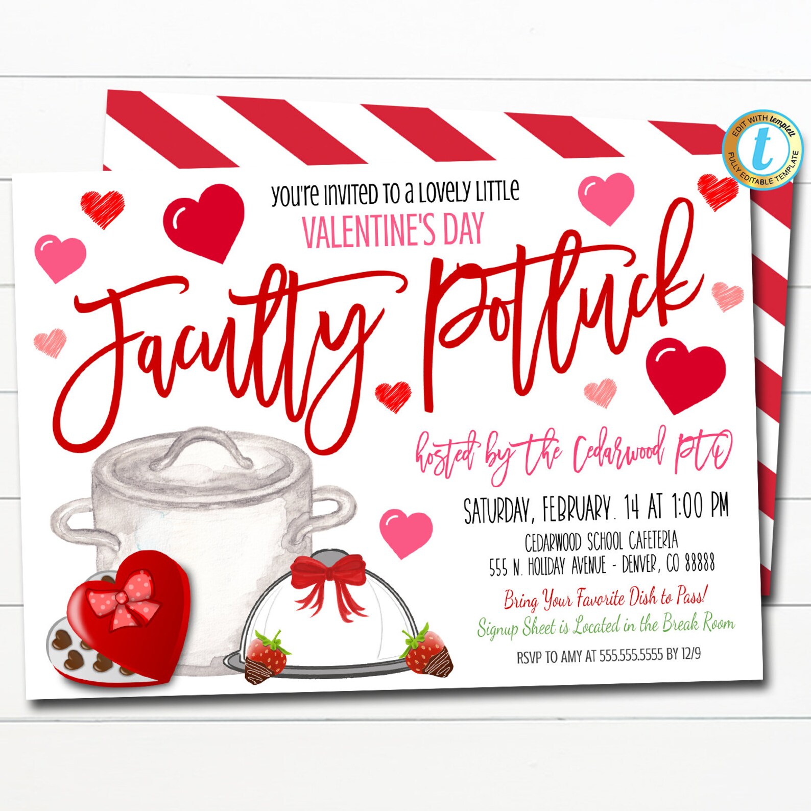 Valentine's Day Faculty Potluck Invitation, Valentine Event Invite ...