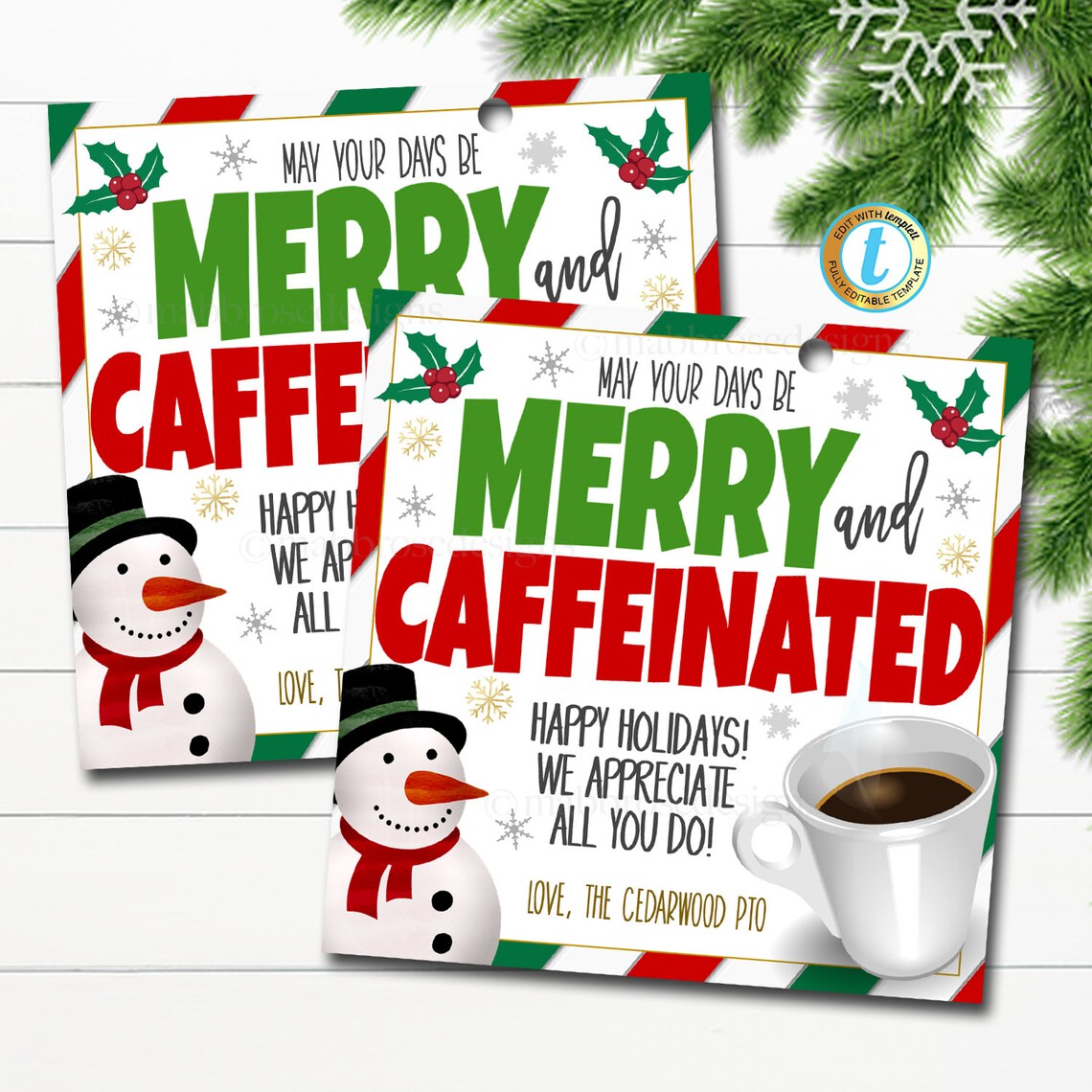 Christmas Coffee Gift Tags, May Your Days Be Merry and Caffeinated ...