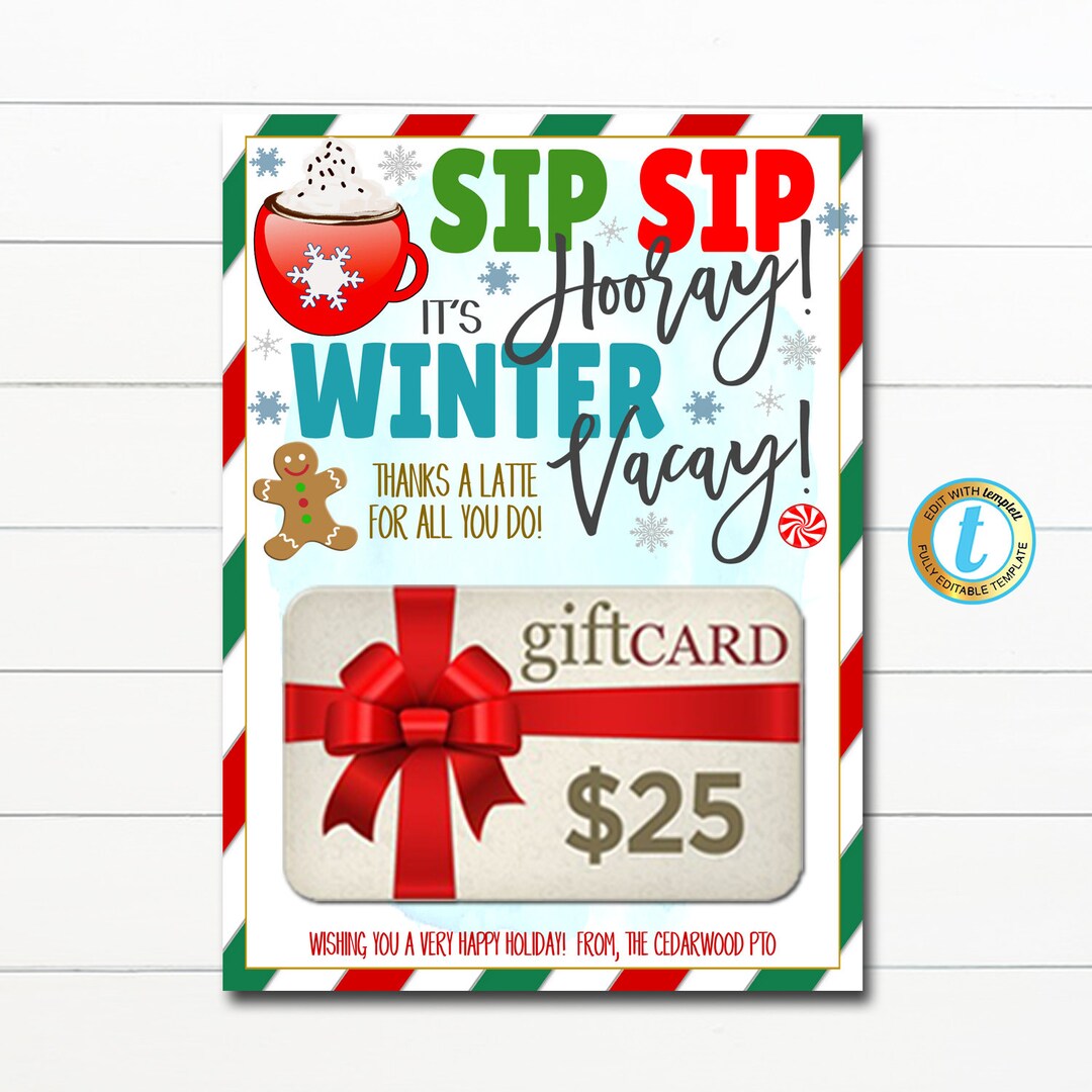 Christmas Sip Sip Hooray Winter Vacay Teacher Thank You, Holiday School ...