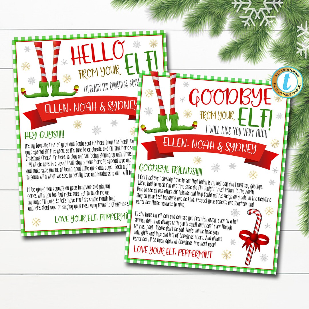 Elf Letter Set, Hello From Your Elf, Goodbye From the Elf Arrival ...