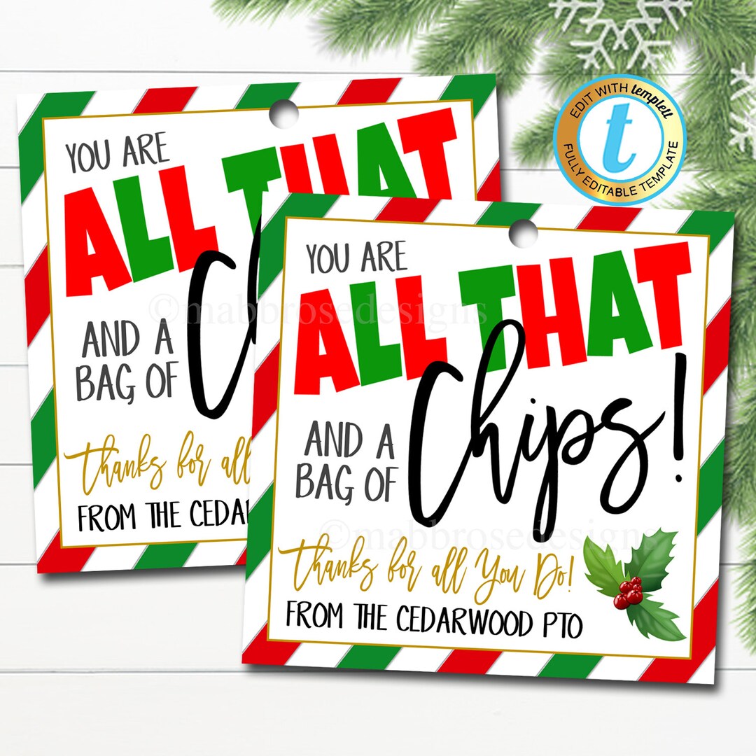 Holiday Chips Gift Tag, Teacher Staff Employee School Appreciation Week ...