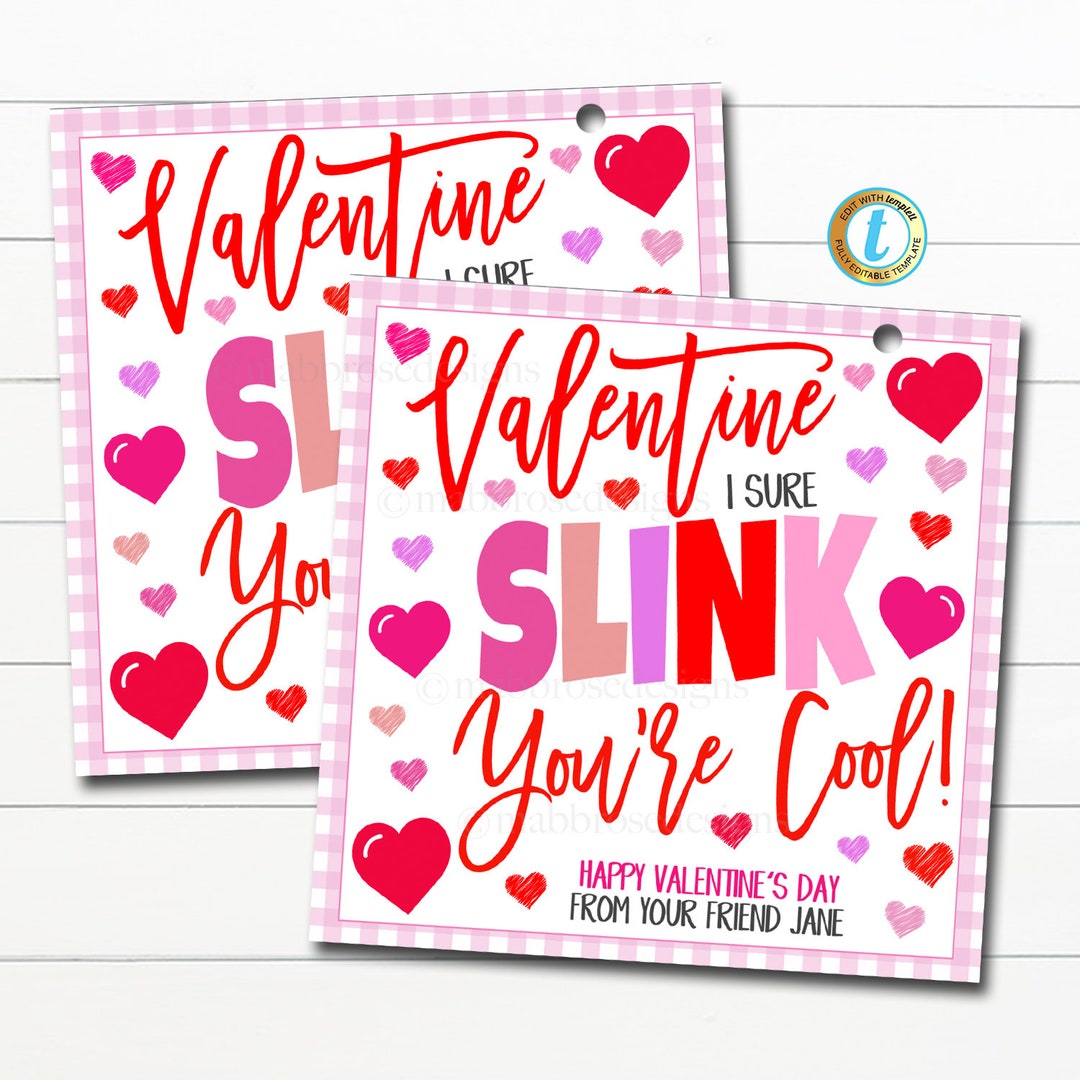 Valentine Slinky Gift Tags, I Slink You're Cool, Valentine's Day Toy ...
