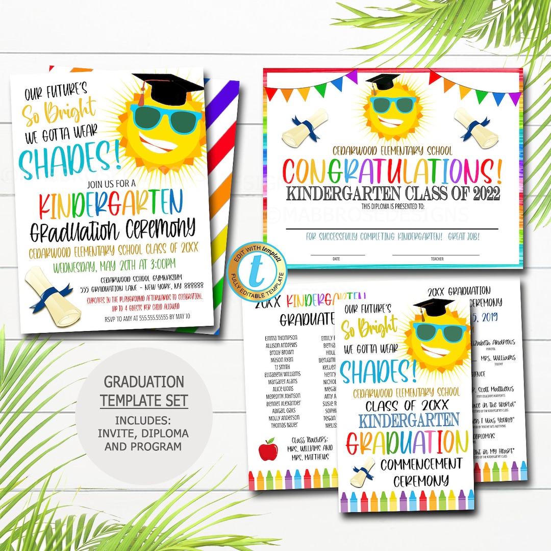 Future is so Bright Graduation Set, Invite Printable Kindergarten ...