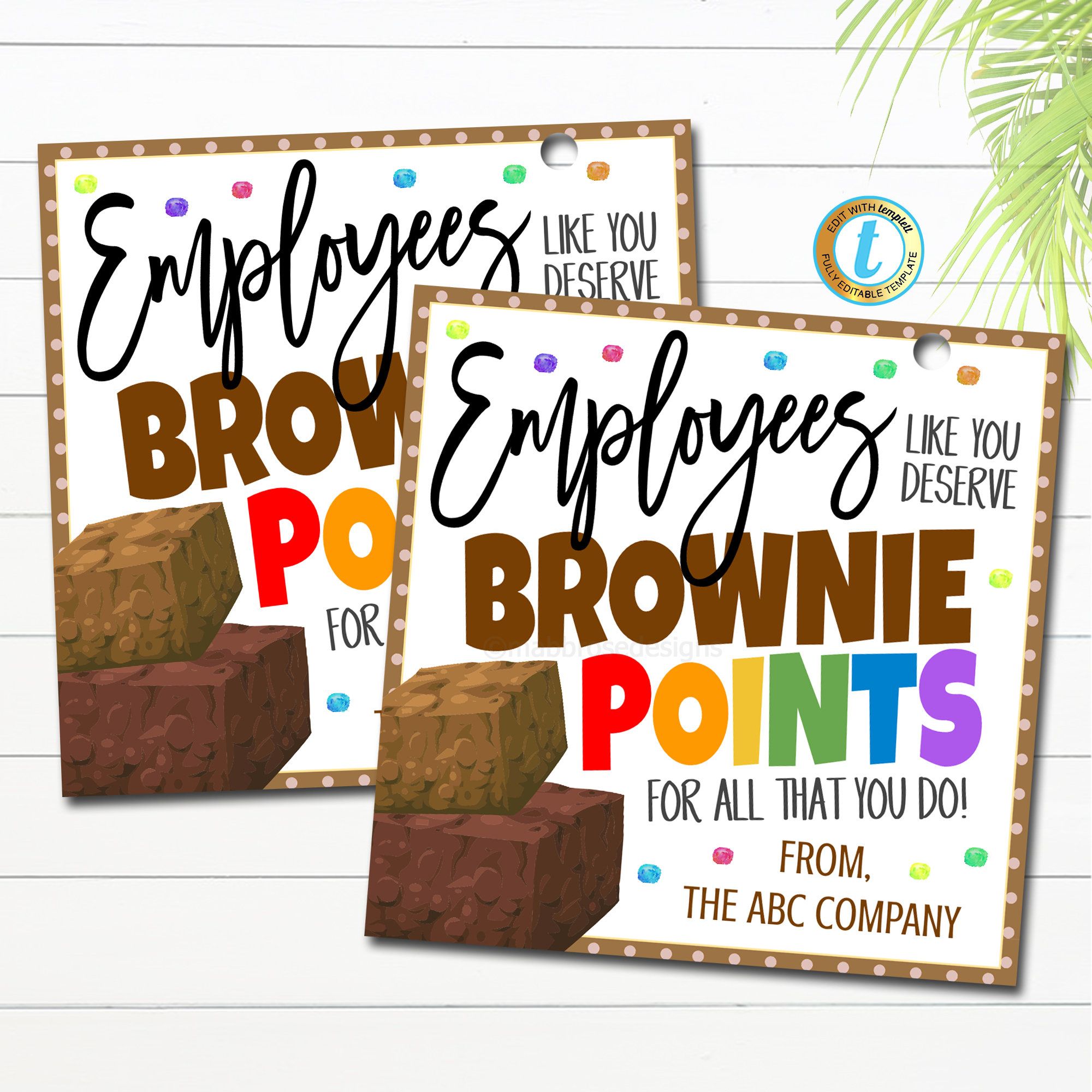 Employee Appreciation Gift Tags, Employees Deserve Brownie Points ...