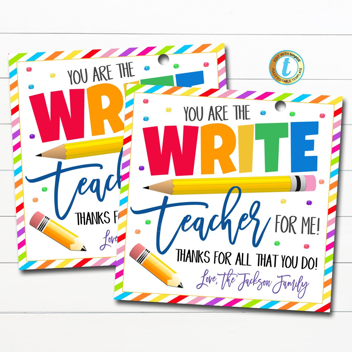 Teacher Pencil Gift Tags You're the Write Teacher for Me - Etsy