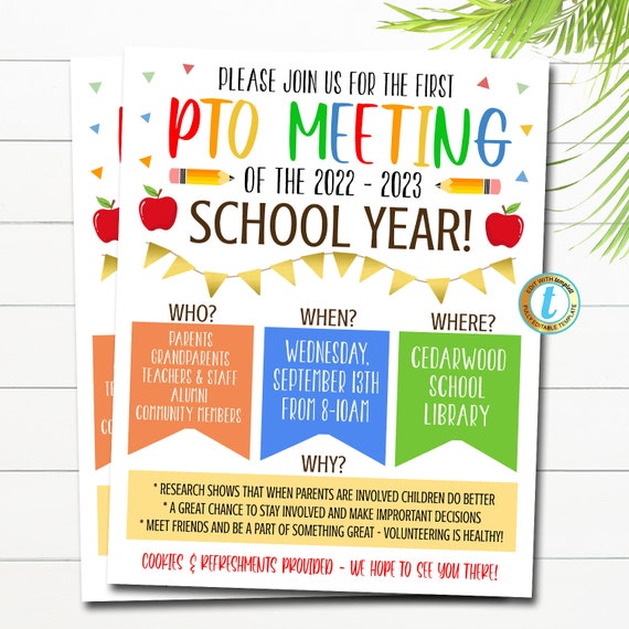 Editable PTO PTA Meeting Flyer Pto/pta Parent Newsletter - Etsy