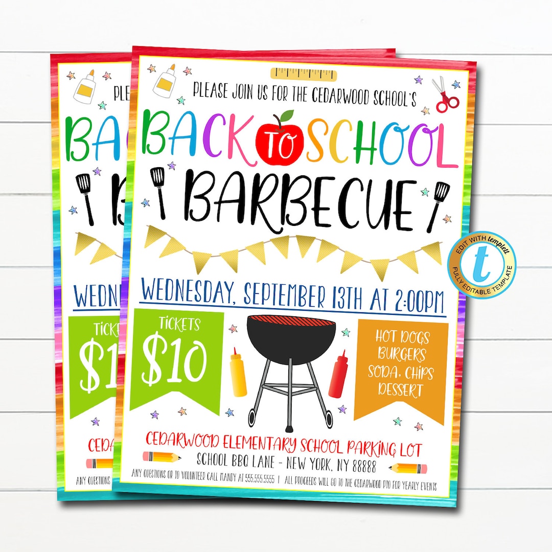 Back to School Bbq Flyer, Pto Pta School Fundraiser Printable Flyer ...