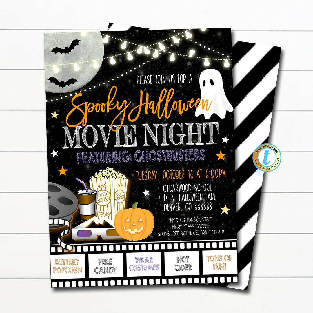 Halloween Movie Night Invitation-halloween Party Invite-backyard Movie ...