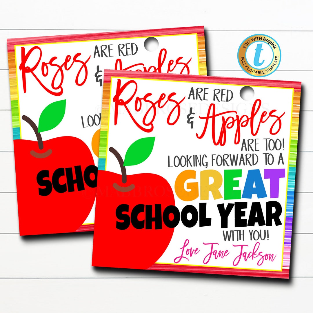 Back to School Teacher Gift, Roses Are Red Poem, Thank You Tag, Teacher ...