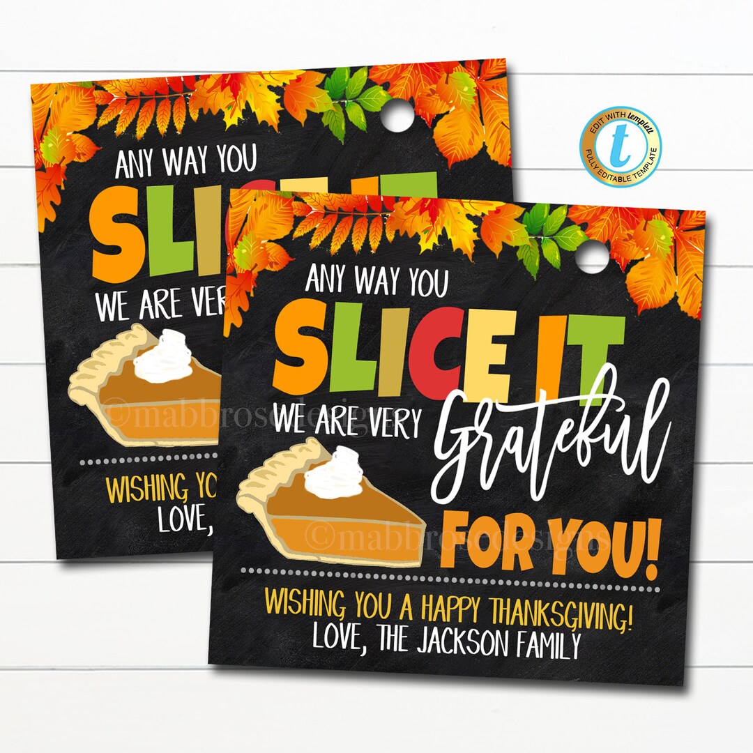 Thanksgiving Gift Tags, Grateful for You Pumpkin Pie Label, Fall Staff ...