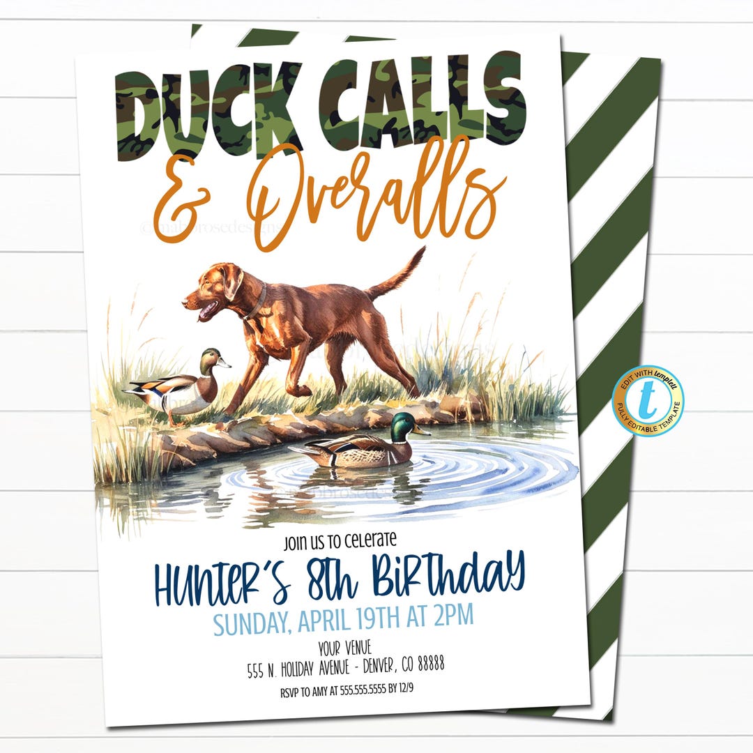 Hunting Birthday Invitation, Boy Duck Hunting Invite, Dog Duck Calls ...