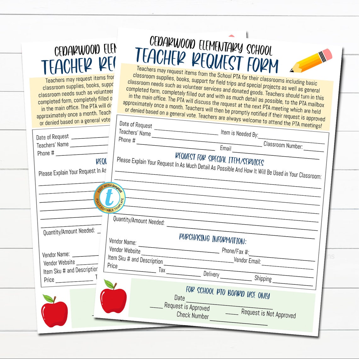 Printable PTO PTA Teacher Request Form School Donations Form - Etsy
