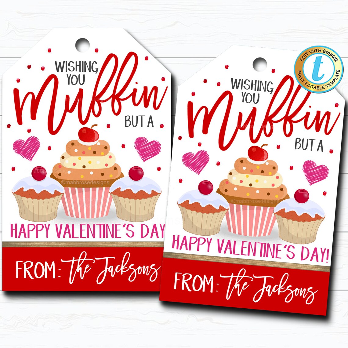 Valentines Muffin Gift Tag, Wishing You Muffin but a Happy Valentine's ...