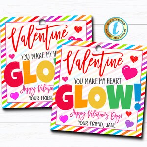 Valentine Gift Tags, You Make My Heart Glow, Valentine Glowstick Tag ...