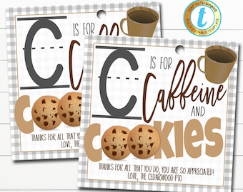 Christmas Teacher Gift Tags C is for Caffeine and Coffee | Etsy