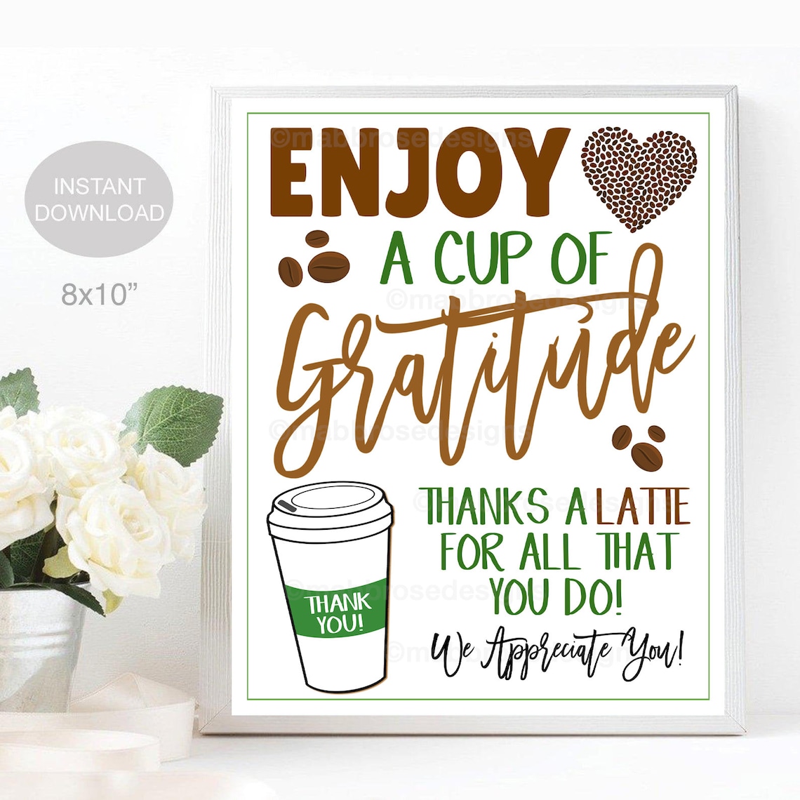 Printable Enjoy a Cup of Gratitude Coffee Table Sign Thank - Etsy