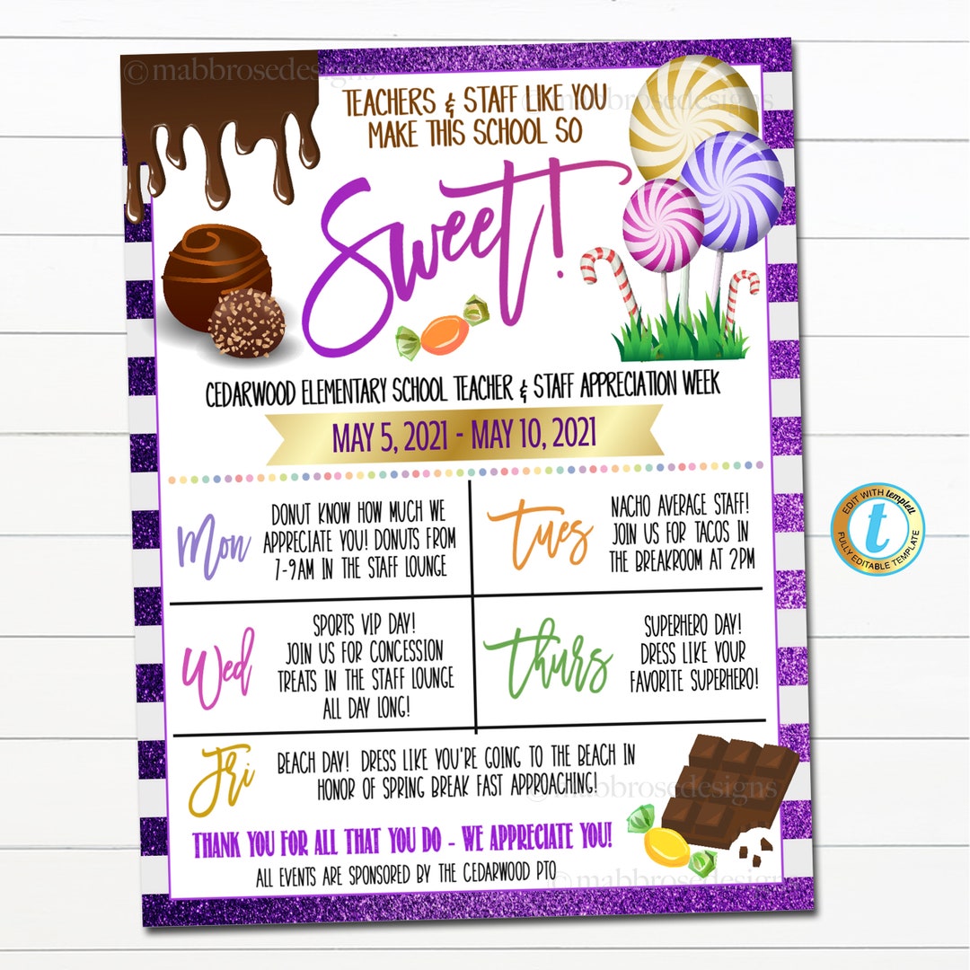 Teacher Appreciation Week Itinerary, Candy Sweet Theme, You're the ...