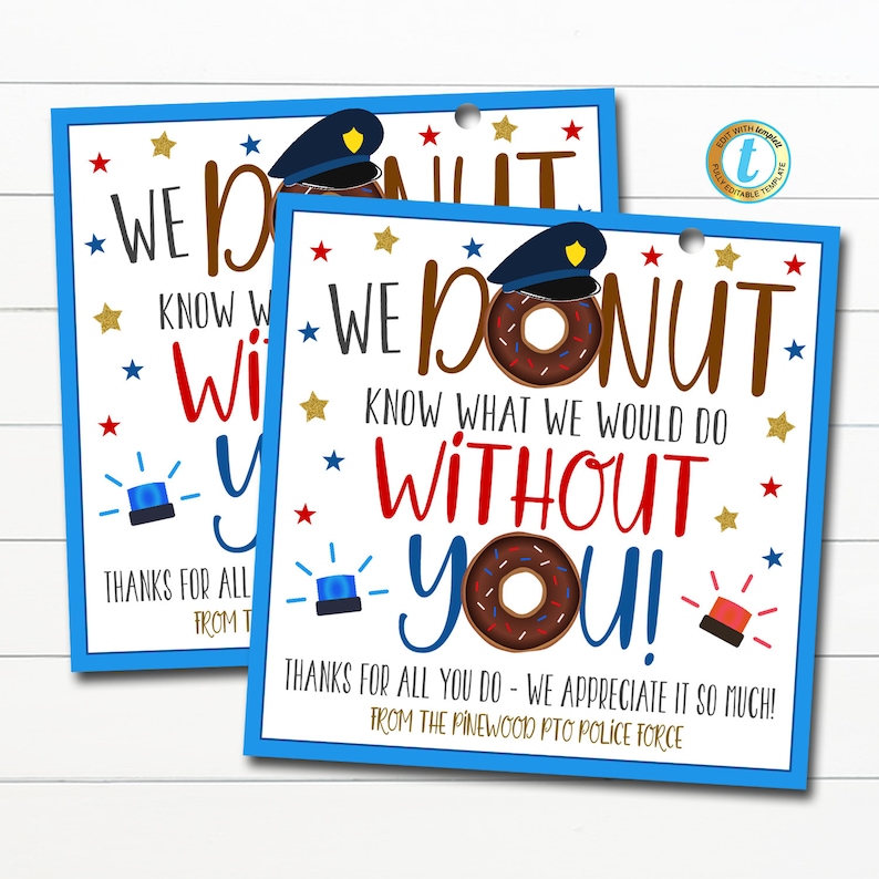Police Donut Gift Tag, First Responders Appreciation Gift Tag, Donut ...