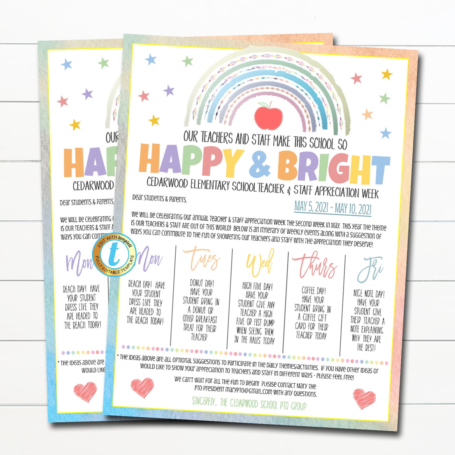 Teacher Appreciation Week Itinerary Student Family Take Home - Etsy