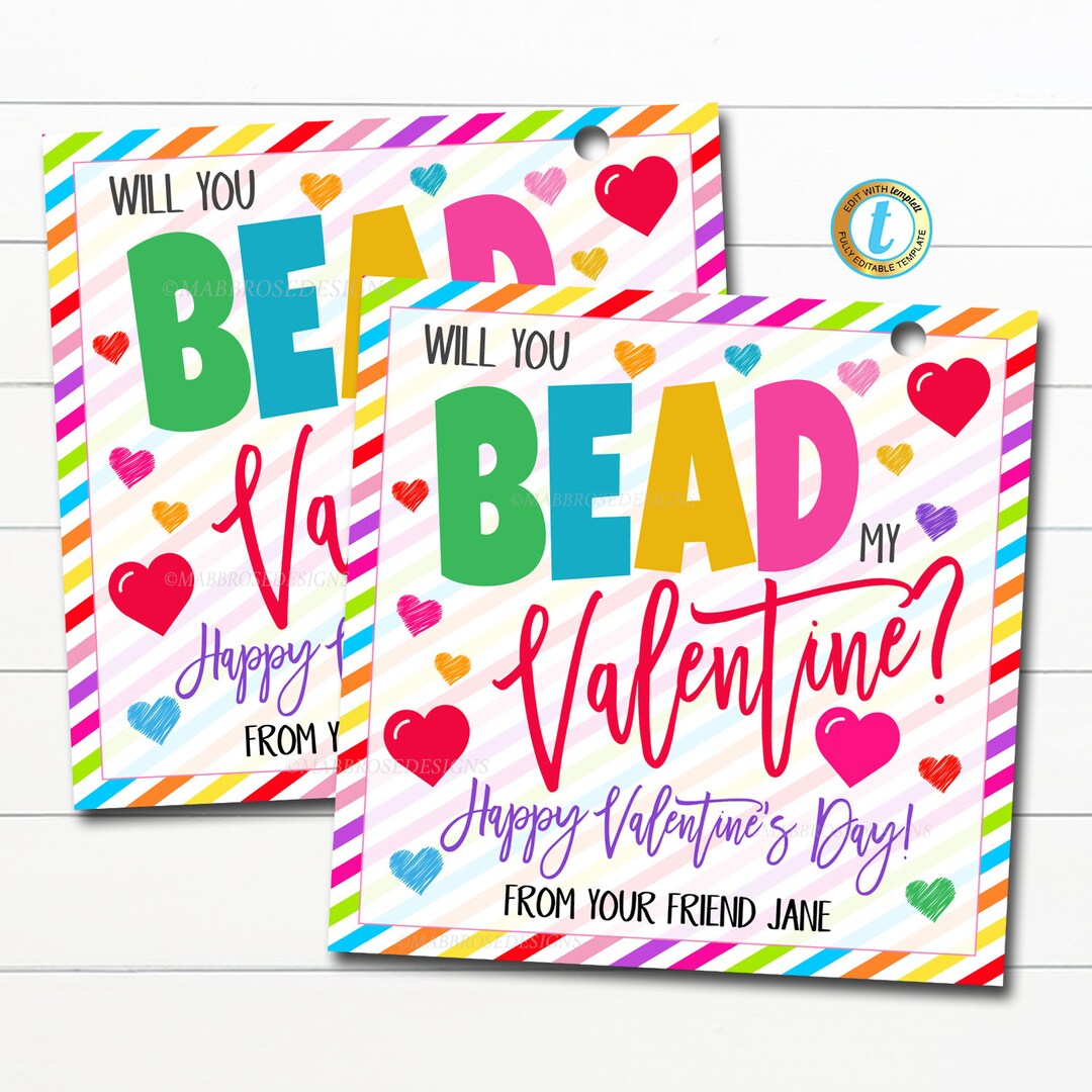 Valentine Gift Tags, Will You Bead My Valentine, Girl Necklace, Jewelry ...