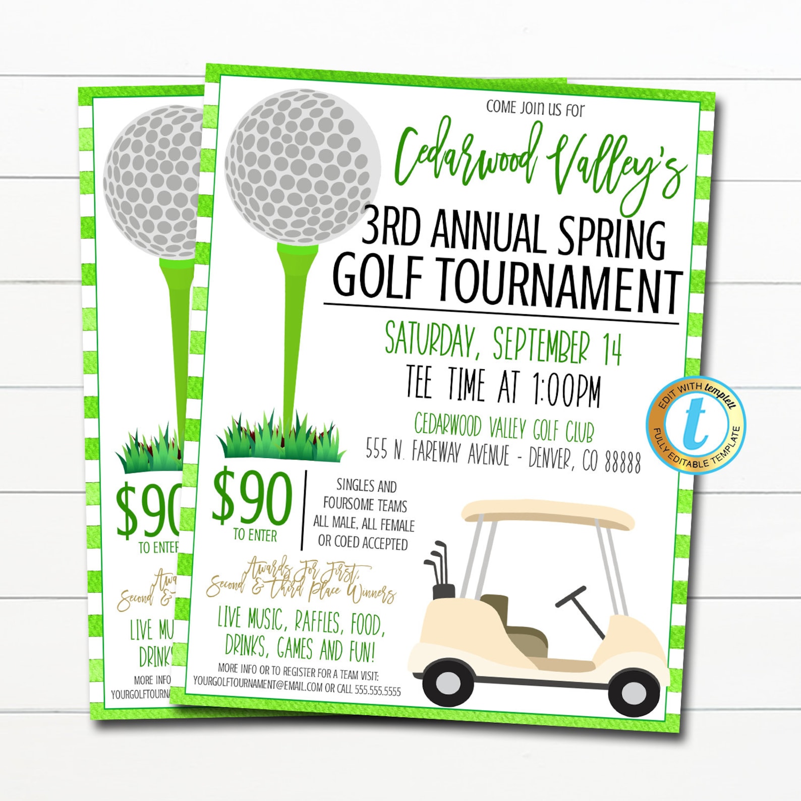 Golf Tournament Invitation, It's Game Time, Editable Golf Team Flyer ...